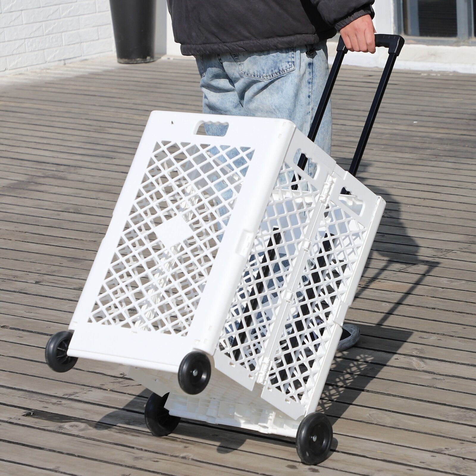 Large Folding Shopping Cart Swivel Wheels Compact Rolling - Temu