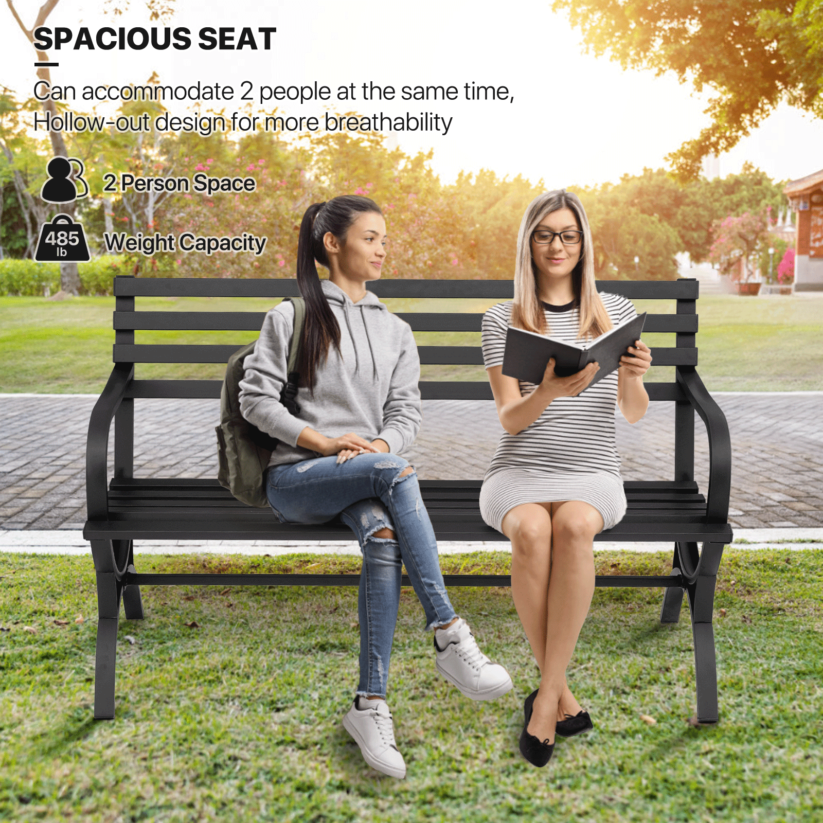 Outdoor Garden Bench Armrests 2 person Modern Metal Bench - Temu