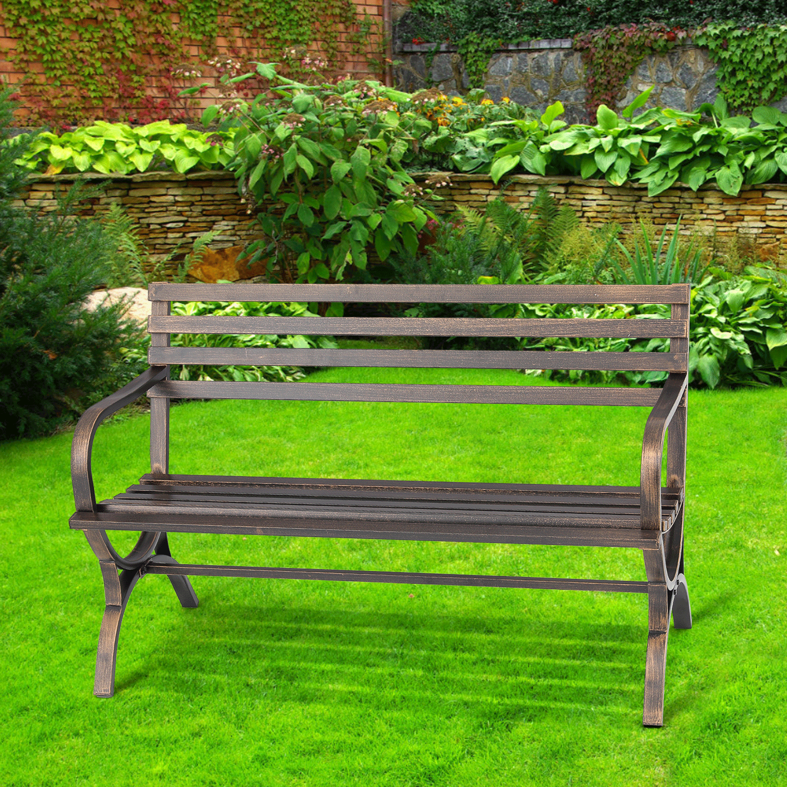 Outdoor Garden Bench Armrests 2 person Modern Metal Bench - Temu