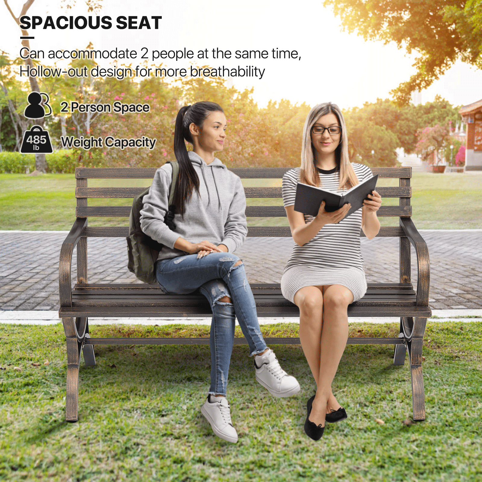 Outdoor Garden Bench Armrests 2 person Modern Metal Bench - Temu