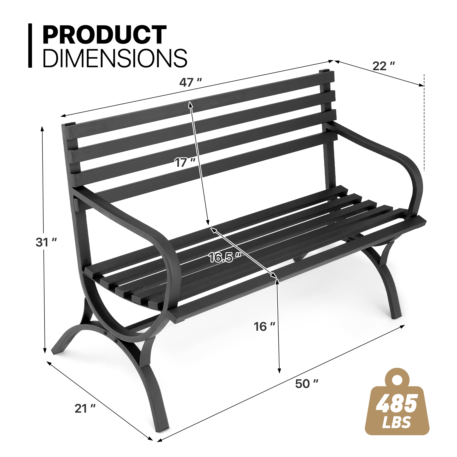 Outdoor Garden Bench Armrests 2 person Modern Metal Bench - Temu