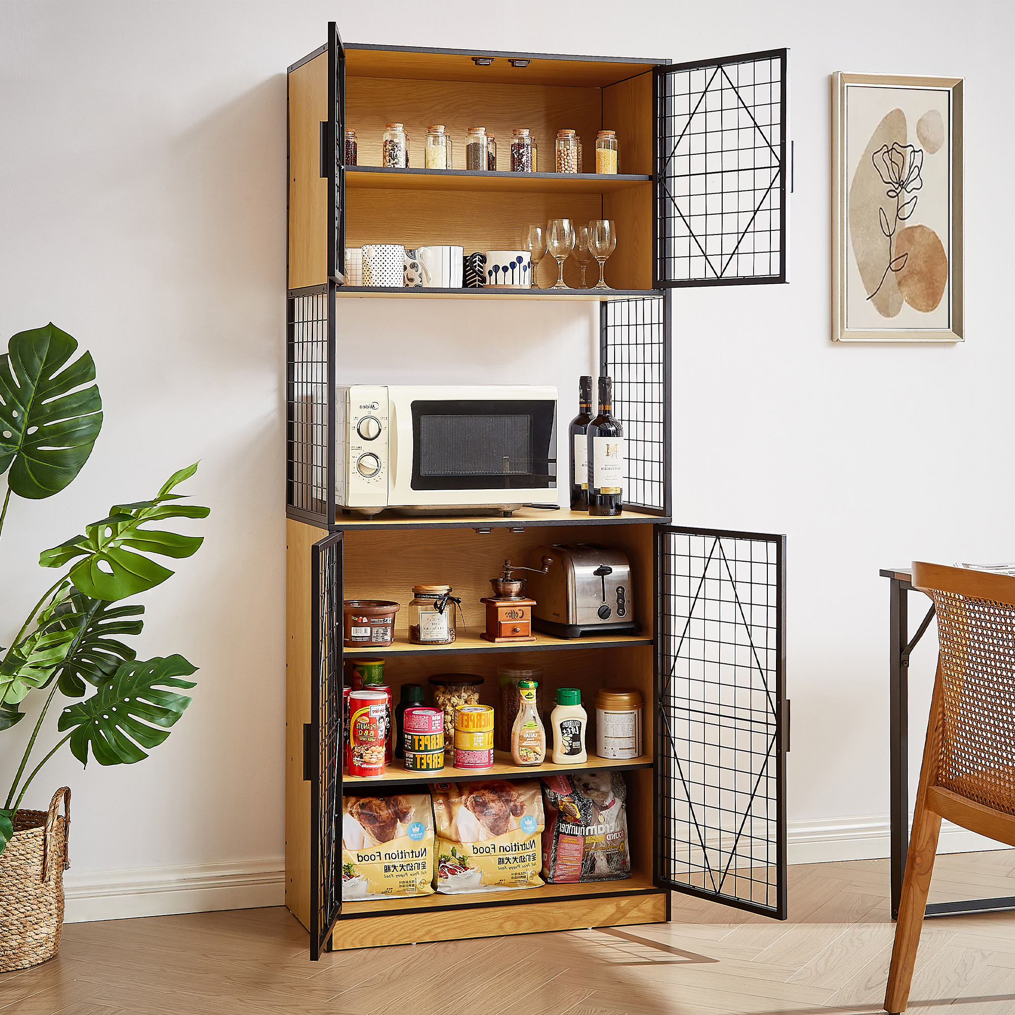 72 Kitchen Pantry Cabinet With Doors And Shelves, Large Freestanding ...