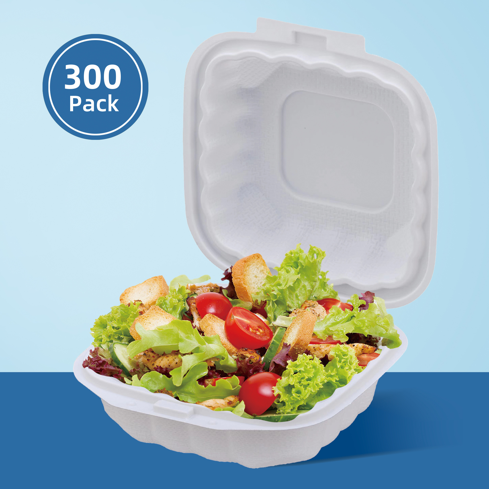 300-pack 6"x6"disposable To Containers,1 Compartment Plastic Clamshell ...