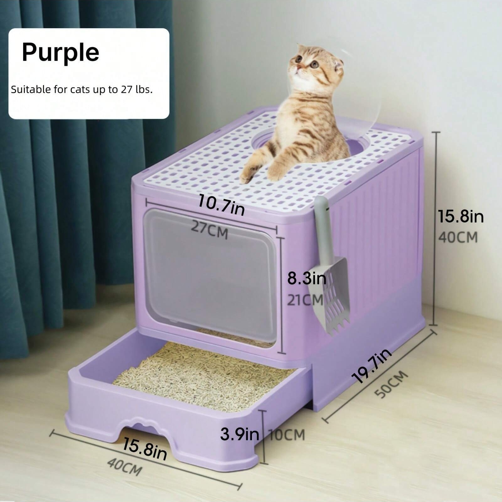 Privacy Litter Box Large Foldable Hooded Cat Litter Box With Clear Lid ...