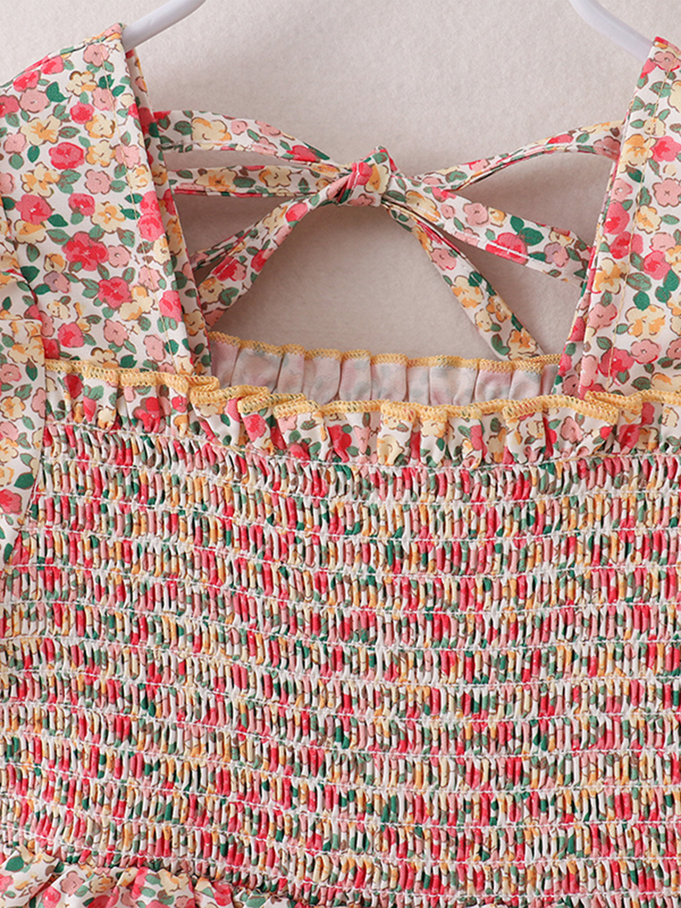 Girls Summer Vintage Floral Lantern Sleeve Smock Back Tie - Temu