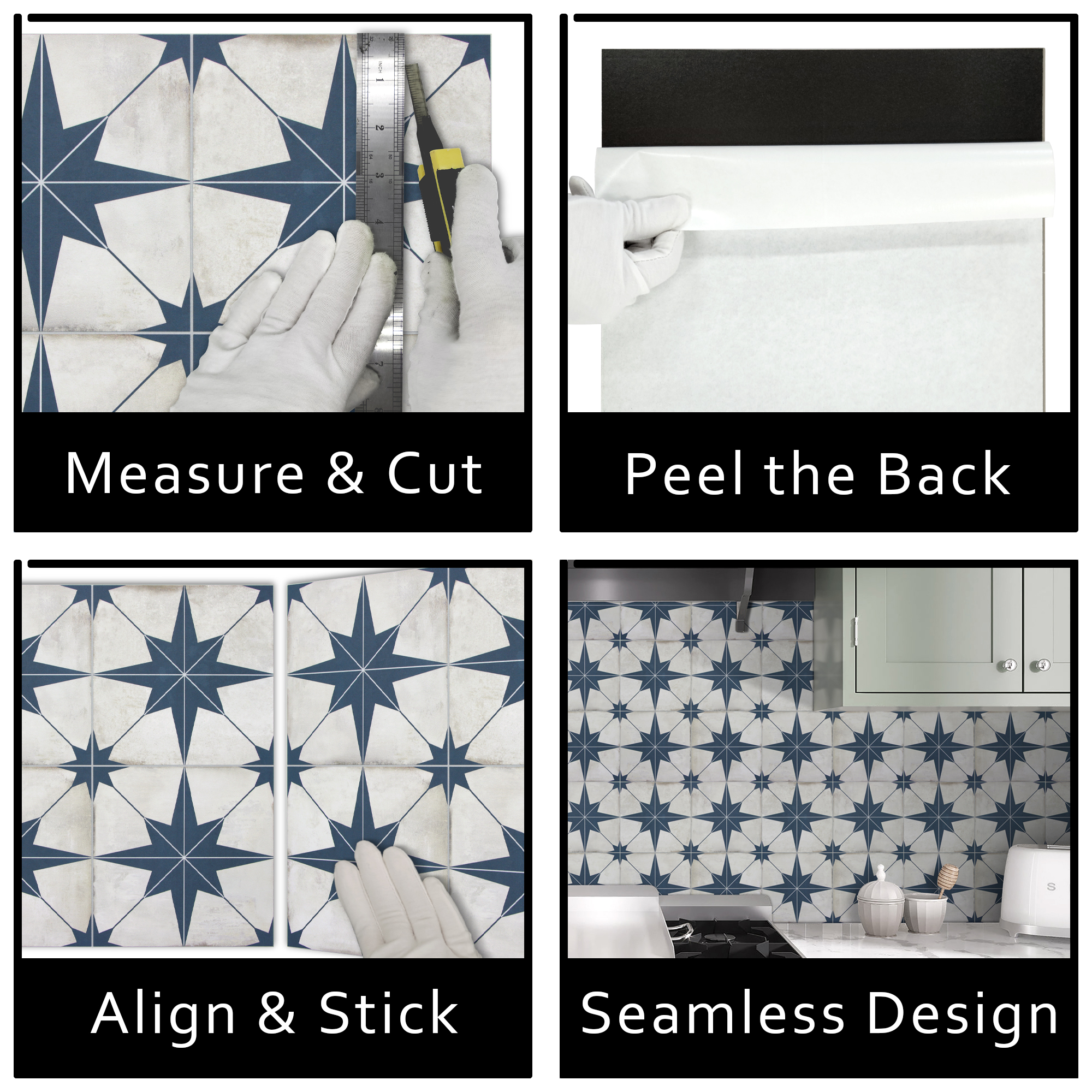 Peel Stick Encaustic Backsplash Tile Star Patterned Stick - Temu