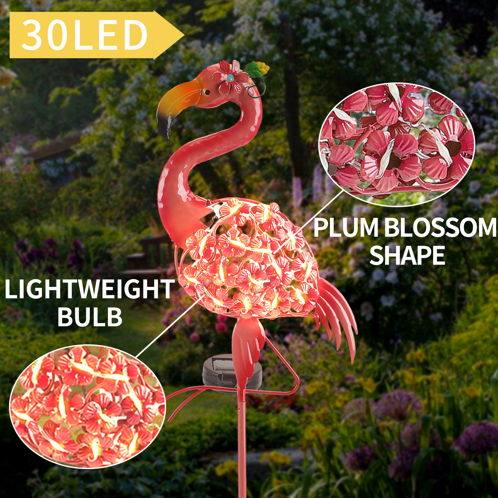 1pc Flamingos Solar Led Light Sculptures Metal Garden Posts Christmas ...