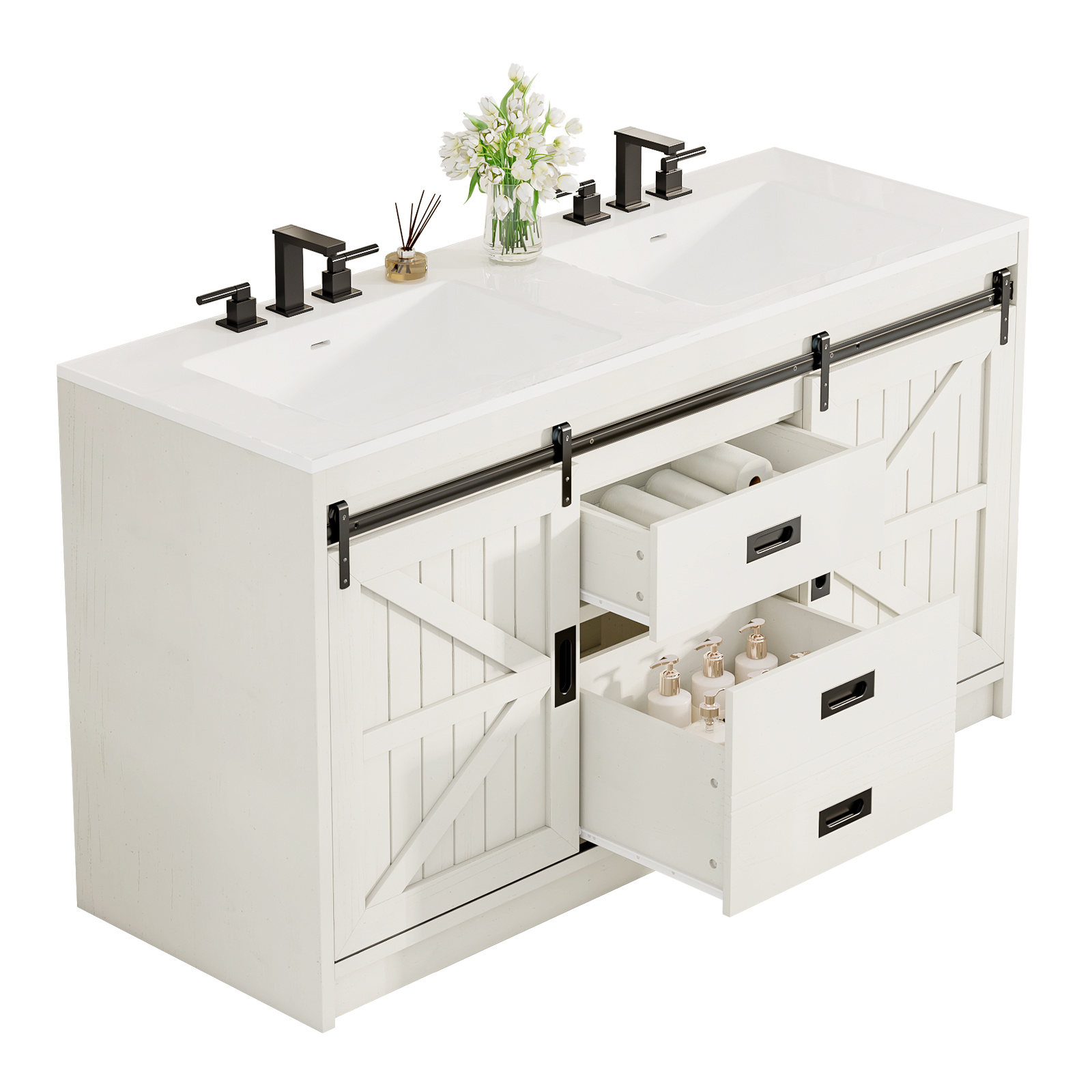 Double Farmhouse Bathroom Vanity Sink Sliding Barn Door - Temu