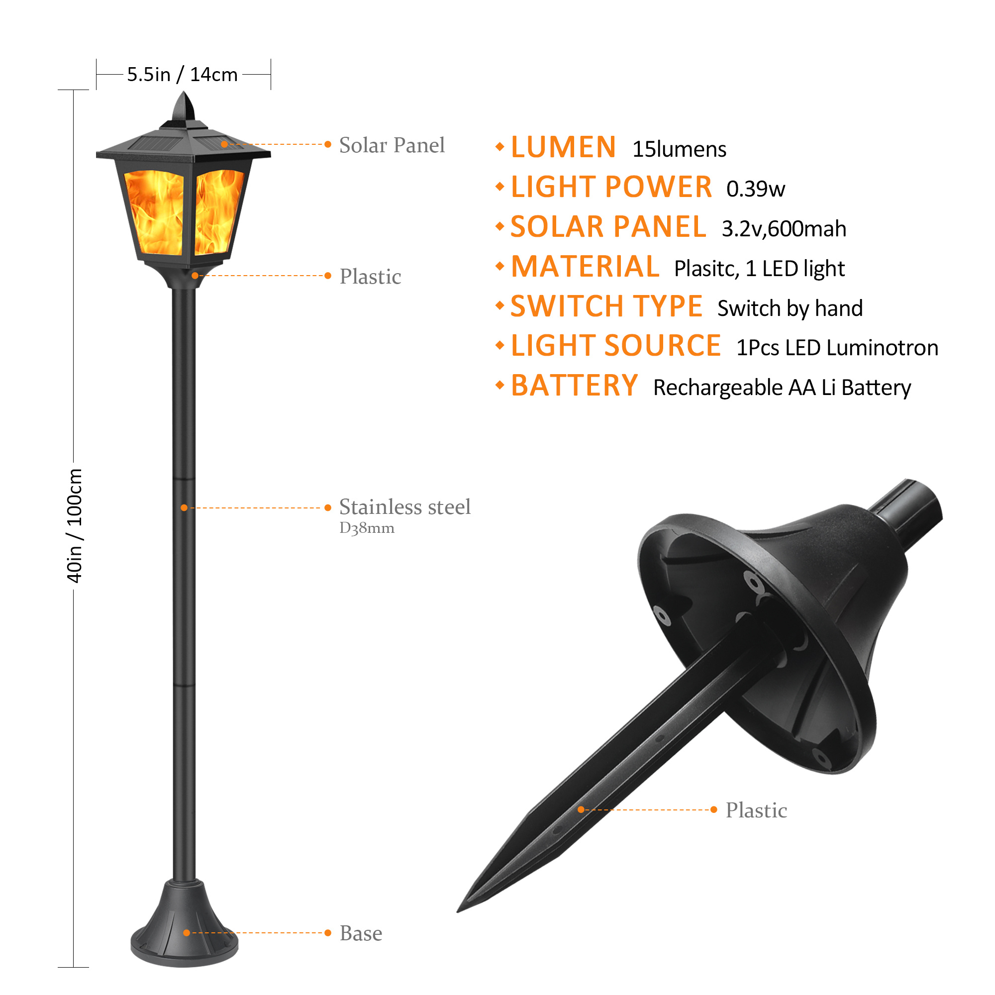 2 Pack 40 Inches Mini Solar Torches Flame Solar Torch Lights Outdoor ...