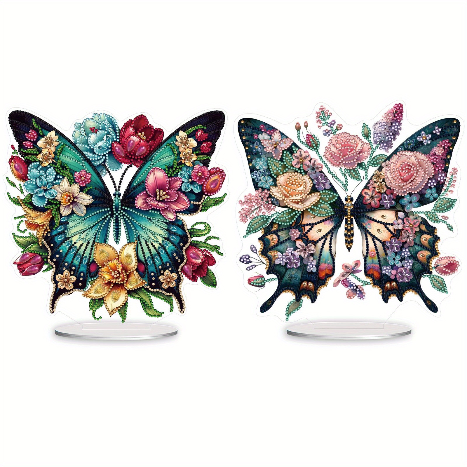 2pcs Diy Diamond Desktop Ornament Special Shaped Crystal Flowers ...