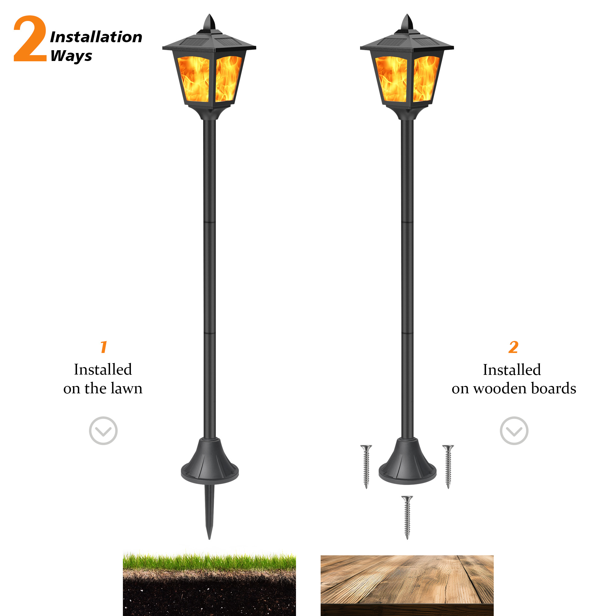 2 Pack 40 Inches Mini Solar Torches Flame Solar Torch Lights Outdoor ...