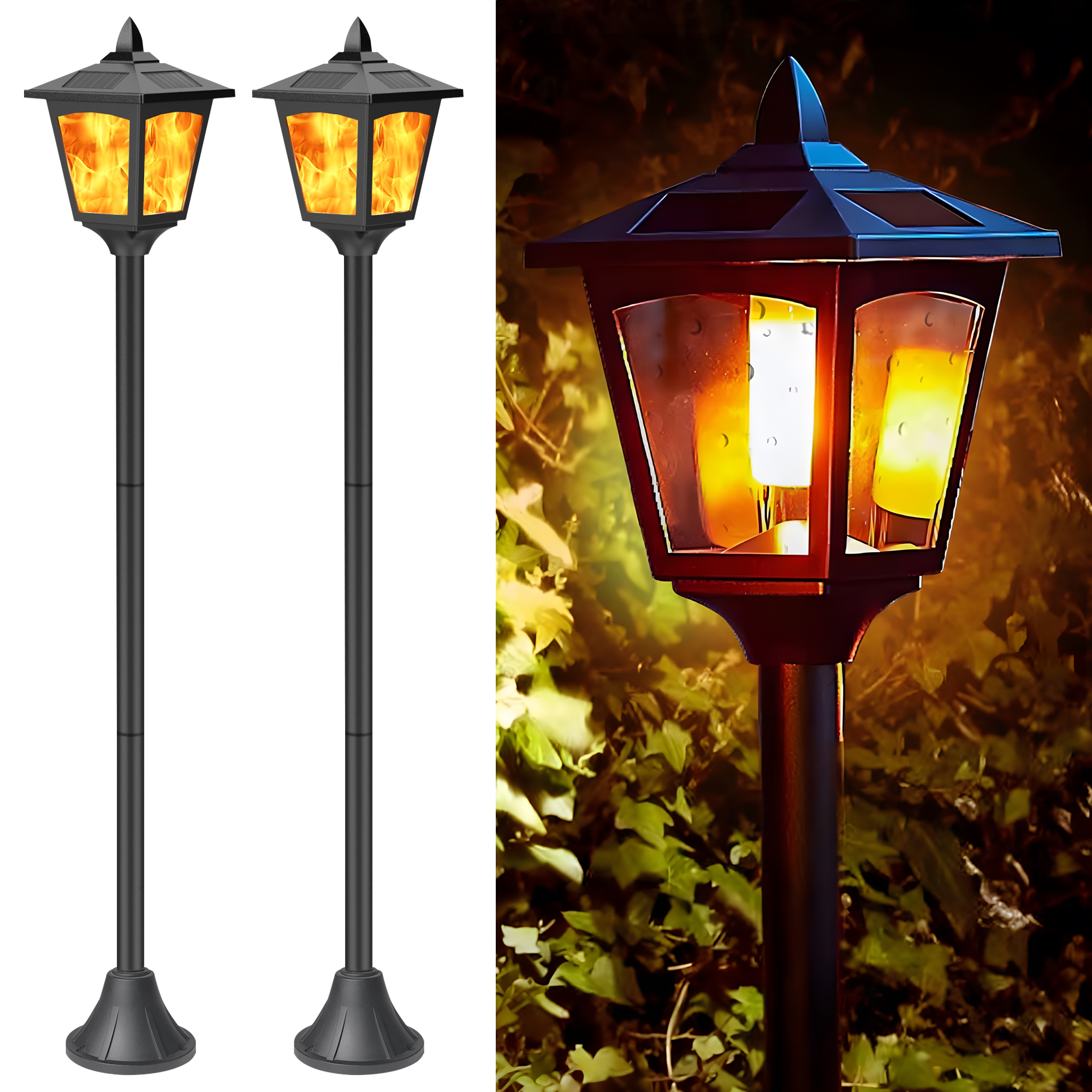 2 Pack 40 Inches Mini Solar Torches Flame Solar Torch Lights Outdoor ...
