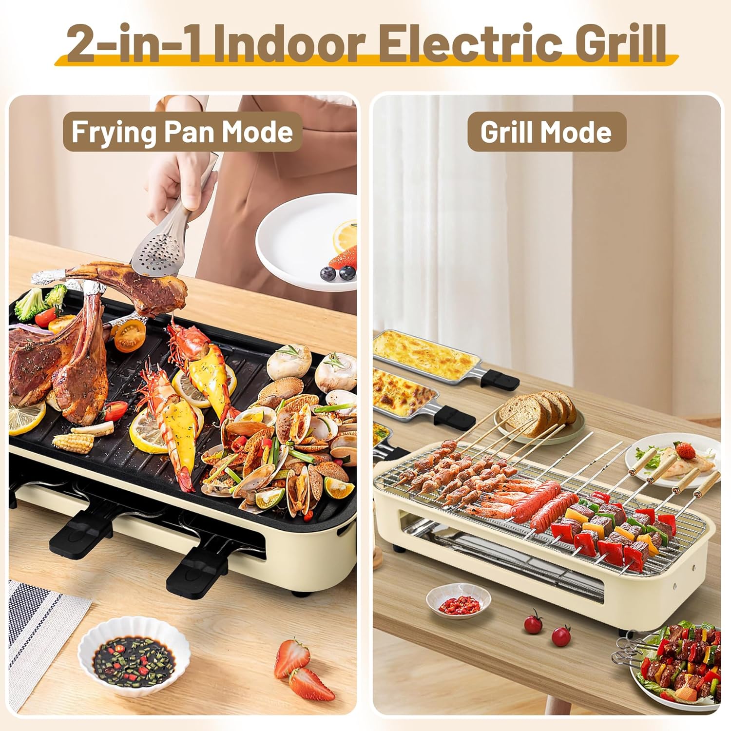 electric indoor grill, 2 in 1 indoor grills for kitchen with grill net ...