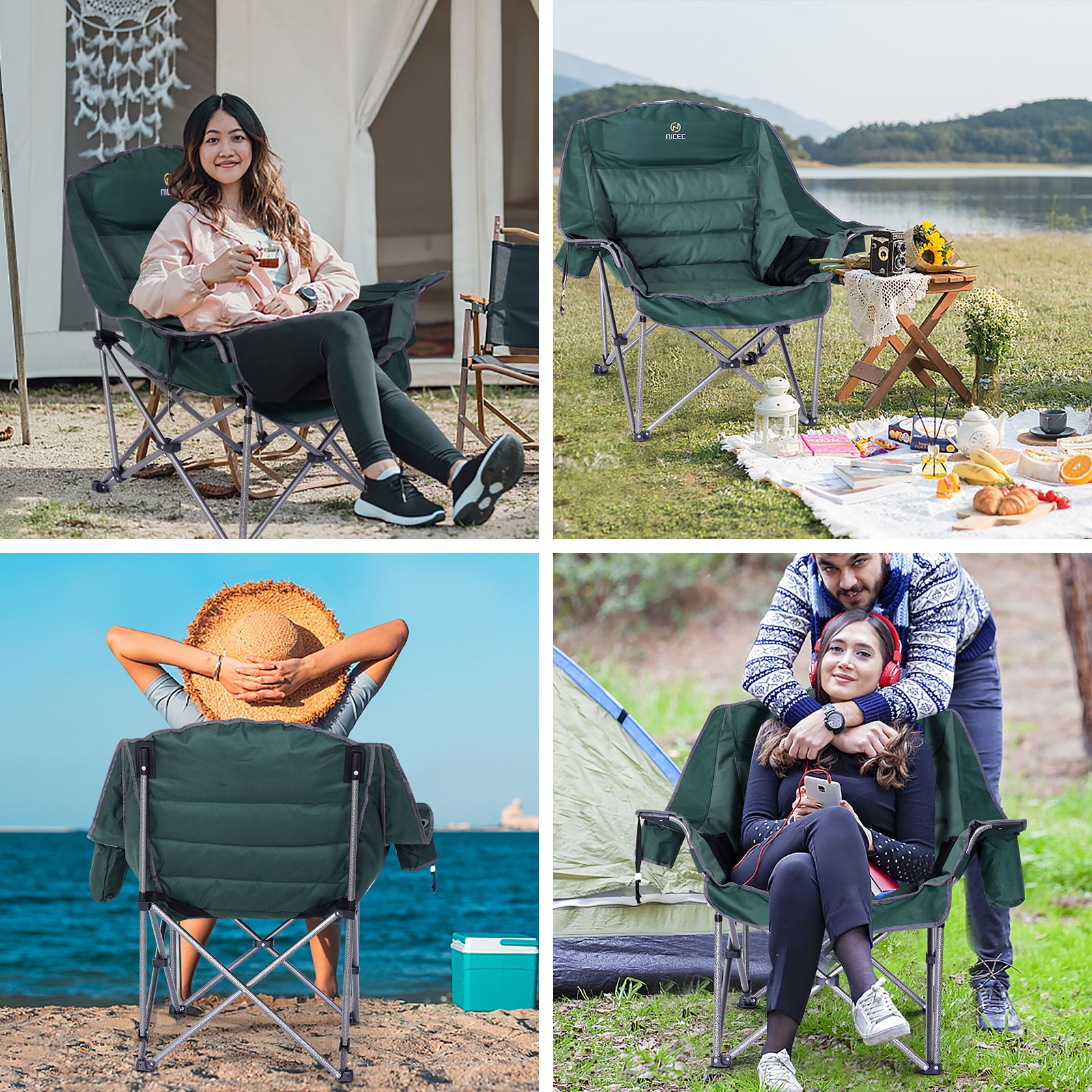 2 Pcs heavy duty Extra Wide Camping Chair Padded Lounge - Temu