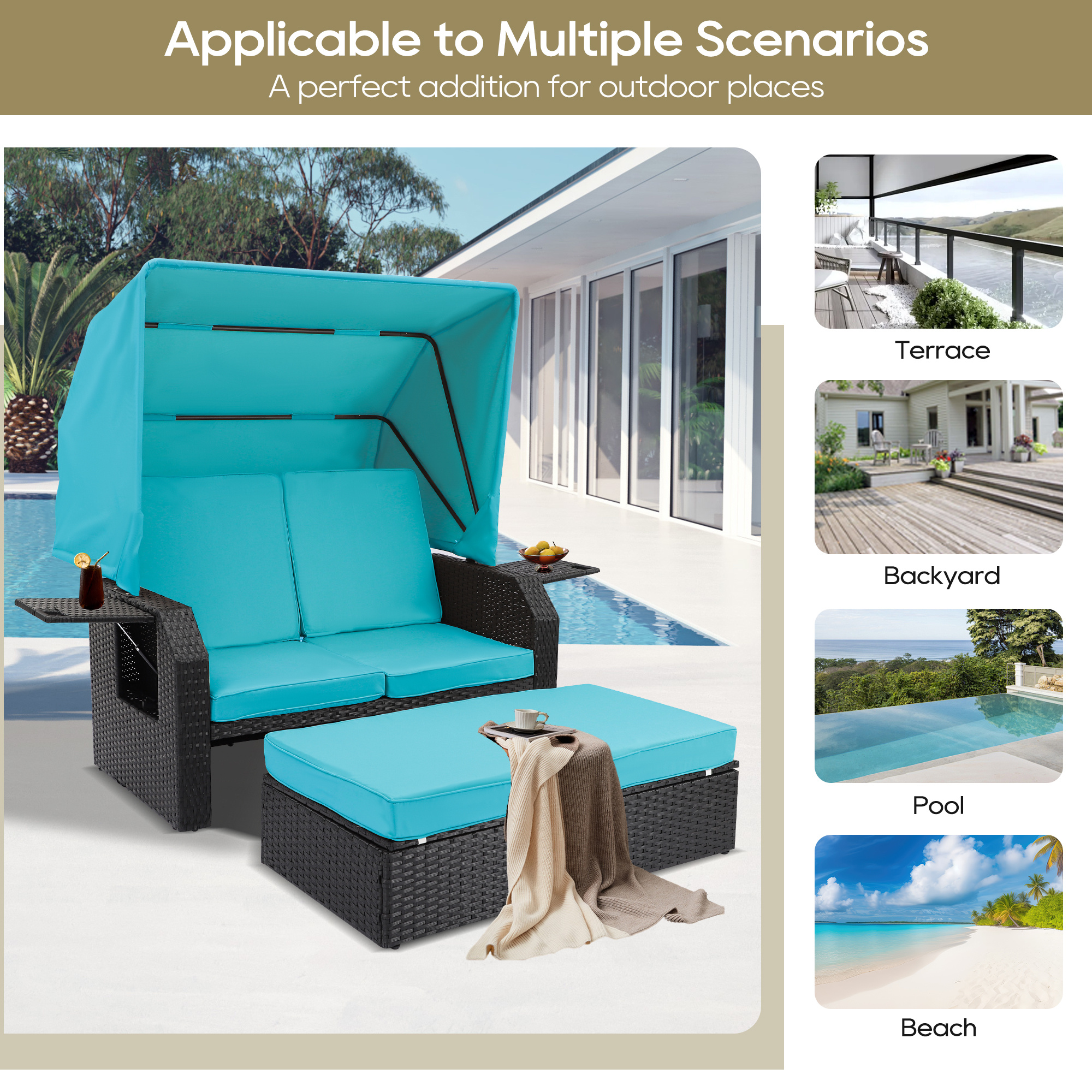 Patio Rattan Daybed Ottoman outdoor Daybed Patio Furniture - Temu