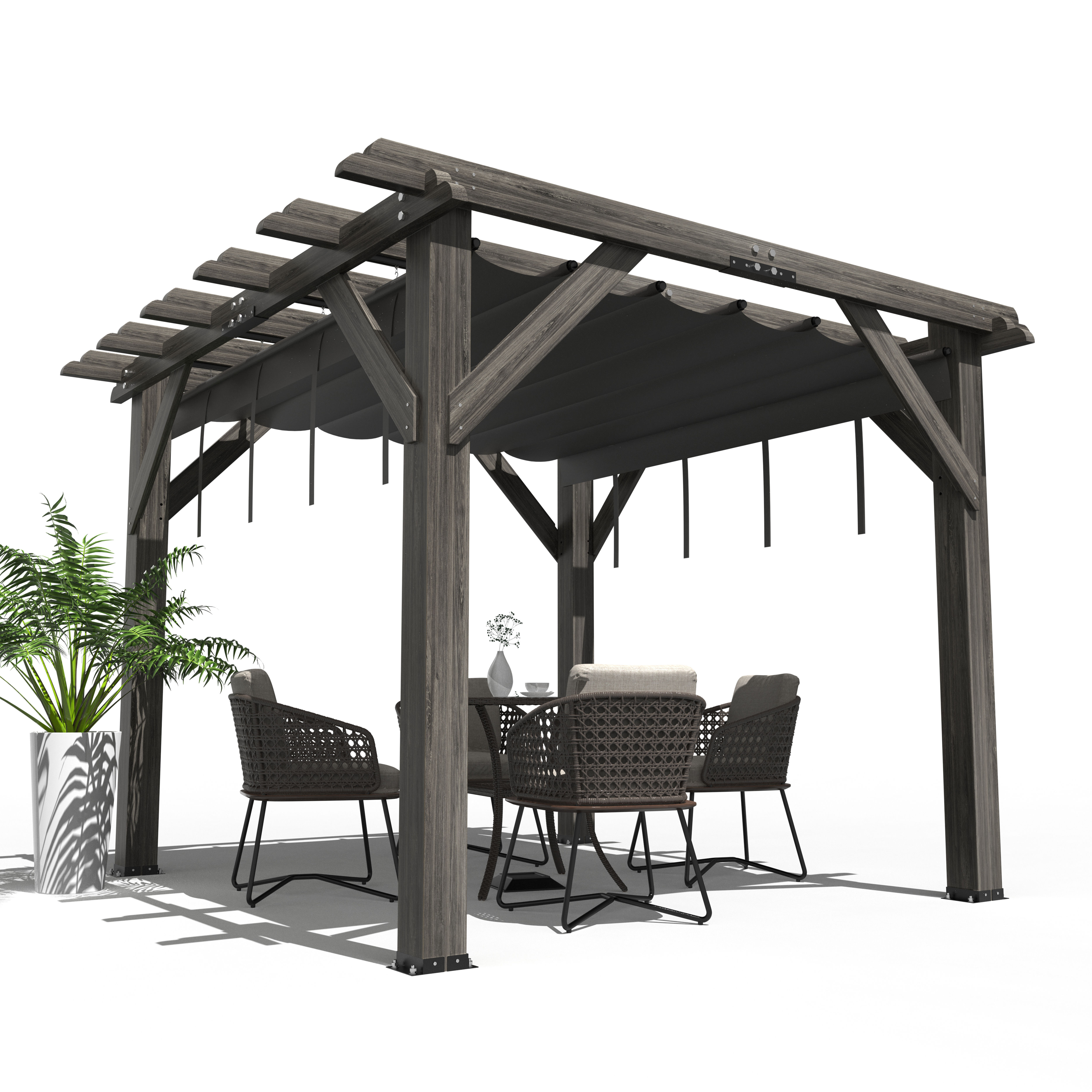 wood pergola retractable shade canopy - Temu