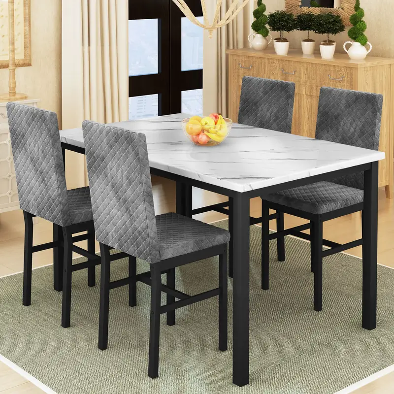 Marble Dining Table Set Velvet Dining Chairs Elegant Temu