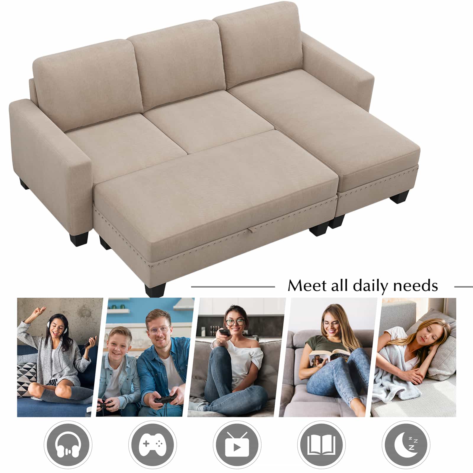 Upgraded 81" Reversible Sectional Sofa, L-shaped Sofa With Storage ...