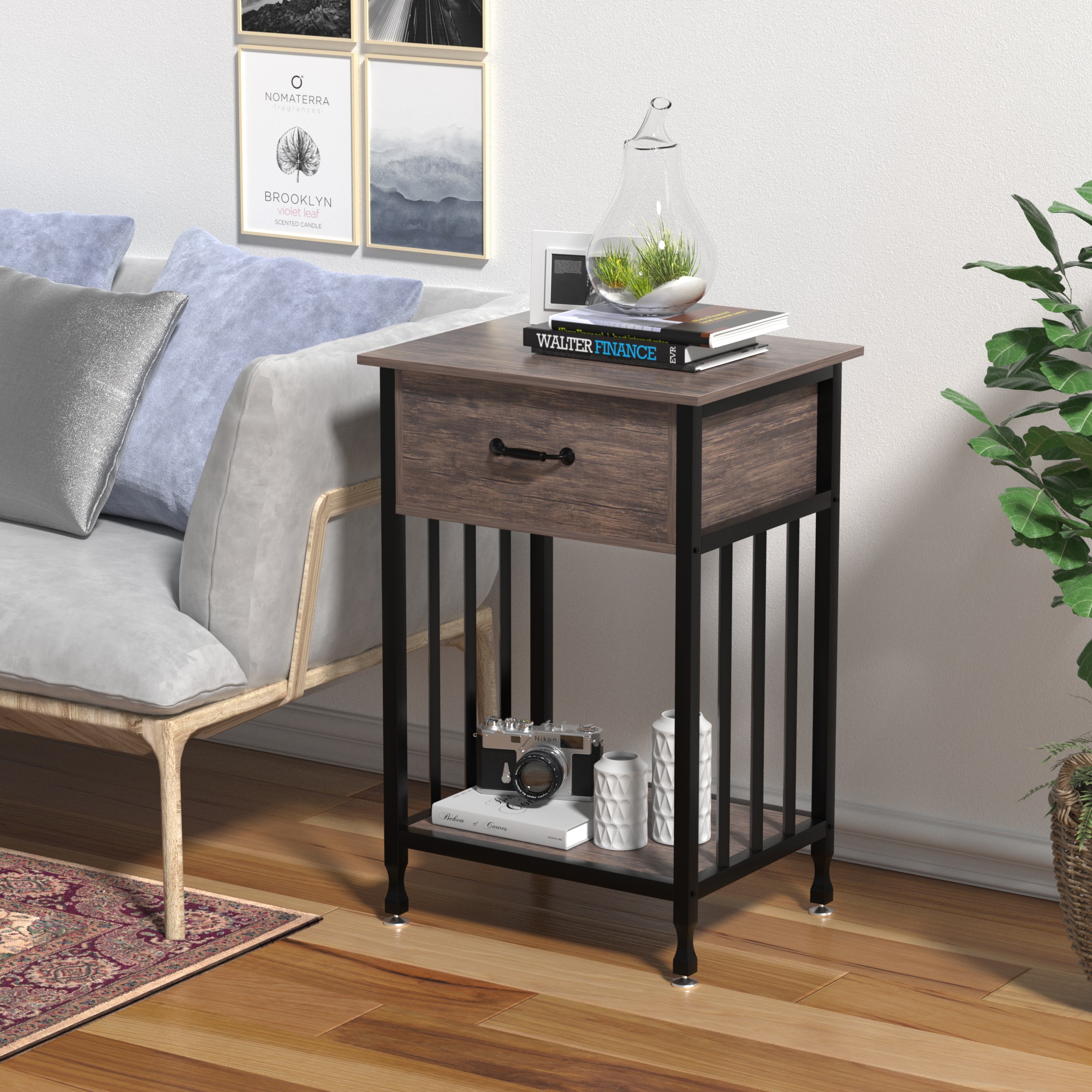Nightstand Drawer Storage Shelf Modern Bedside Table - Temu