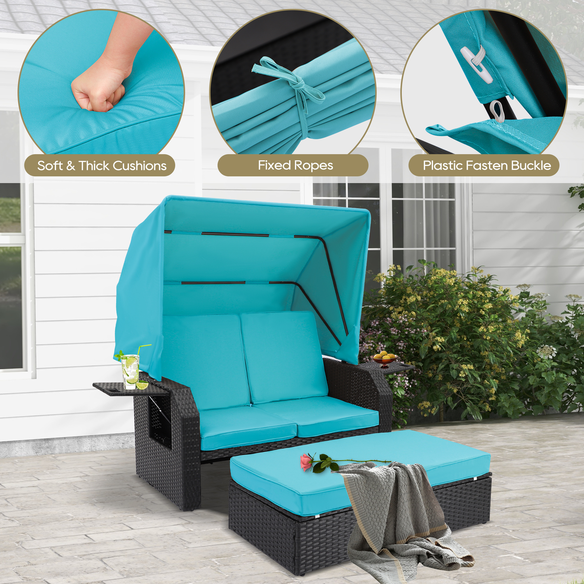 Patio Rattan Daybed Ottoman outdoor Daybed Patio Furniture - Temu