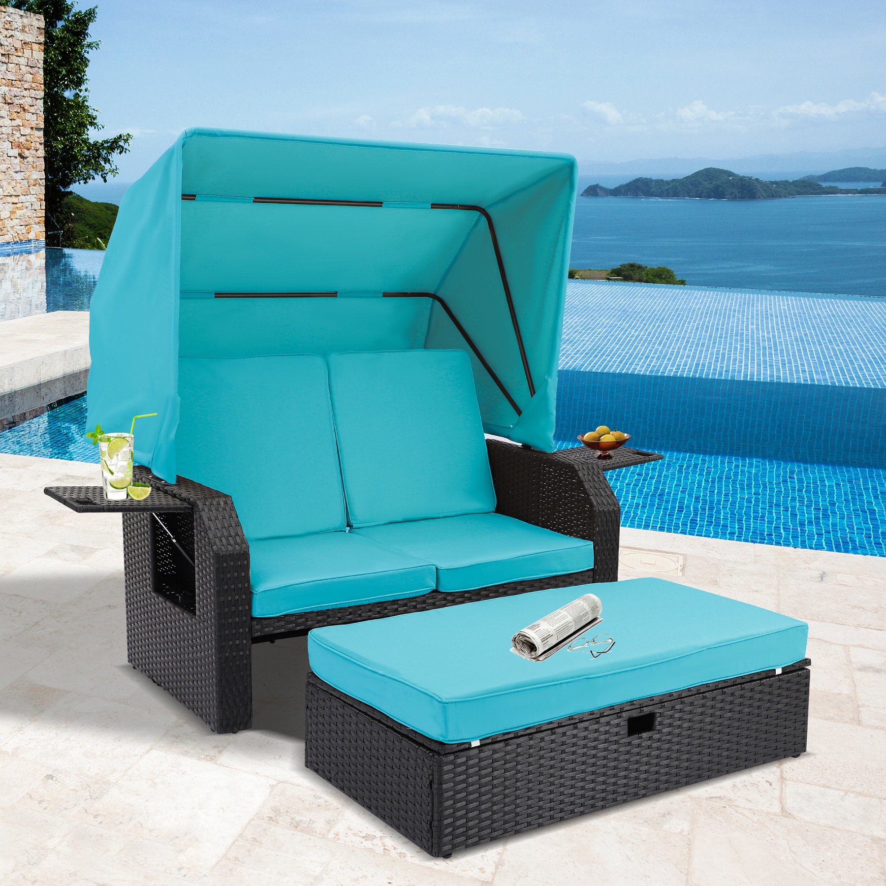 Patio Rattan Daybed Ottoman outdoor Daybed Patio Furniture - Temu