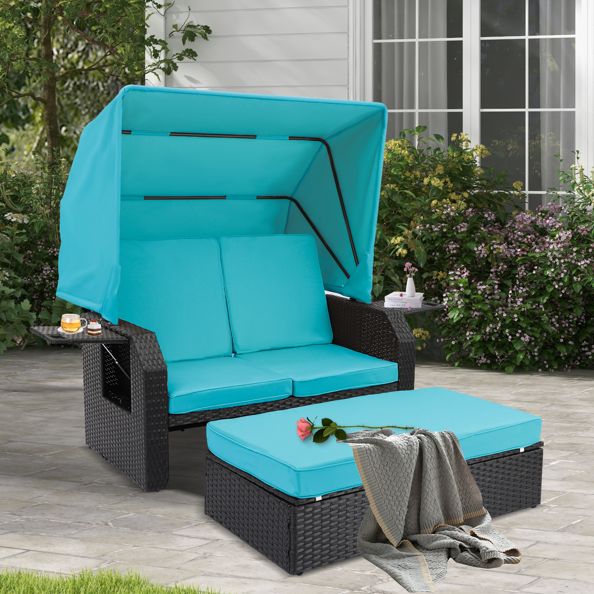 Patio Rattan Daybed Ottoman outdoor Daybed Patio Furniture - Temu