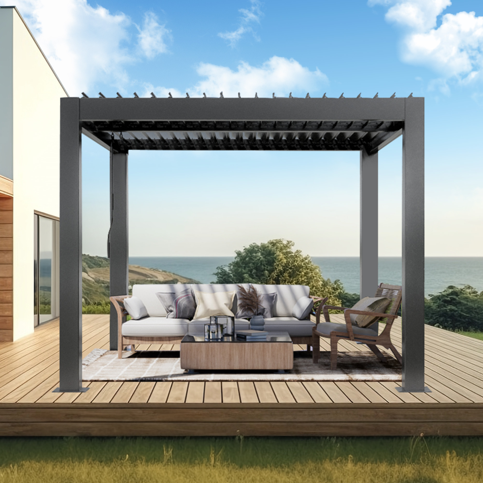 Pergola Abatible Exteriores 10x10 Pies Techo Acero Ajustable - Temu