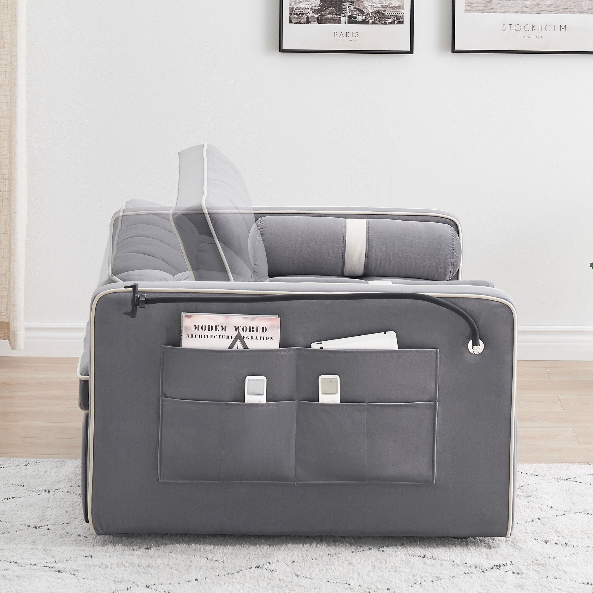 Sleeper Sofa Couch With Pull Out Bed, 55" Modern Velvet Convertible ...