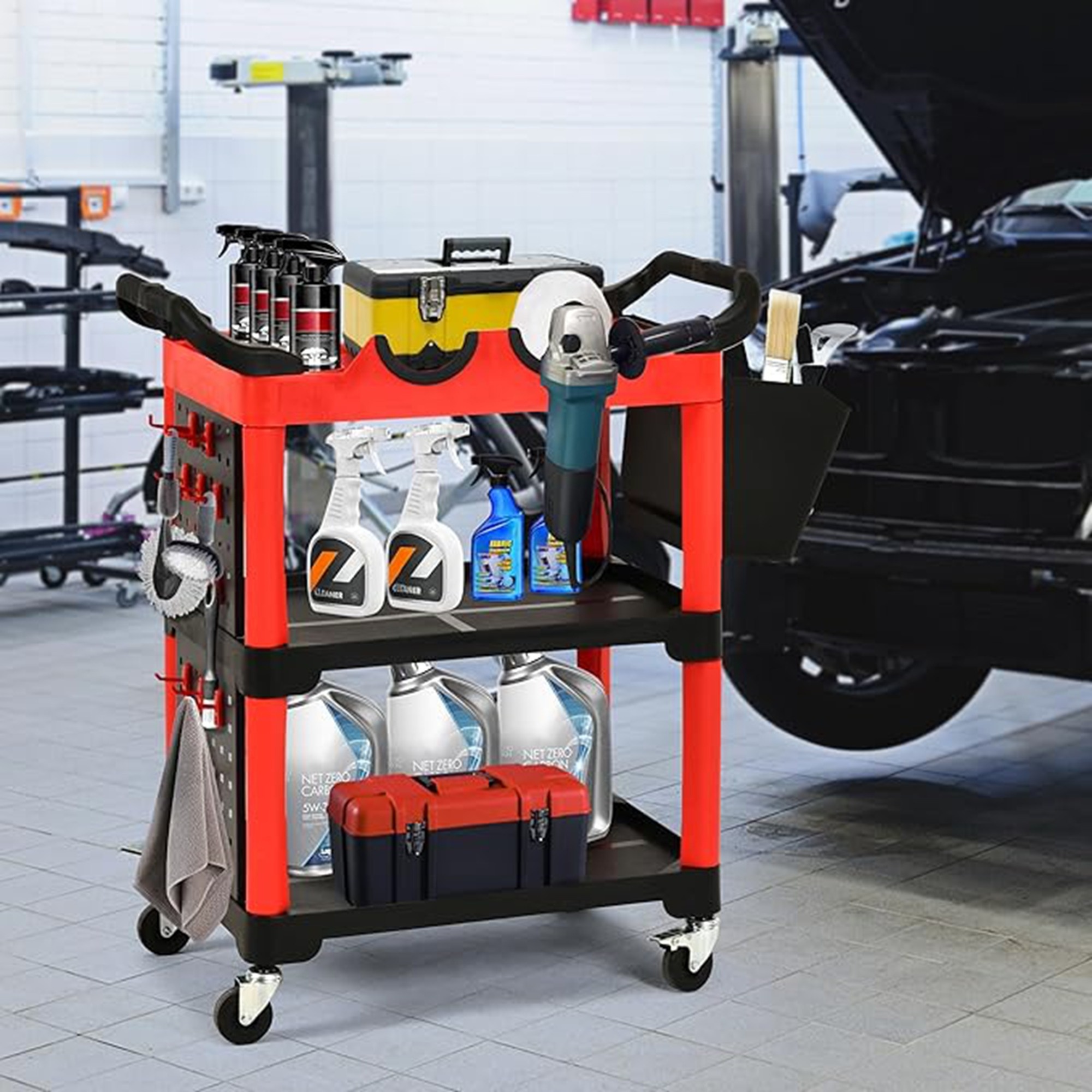 Decoyad Auto Detailing Cart With Wheels, 3 Tier Rolling Detail Cart ...