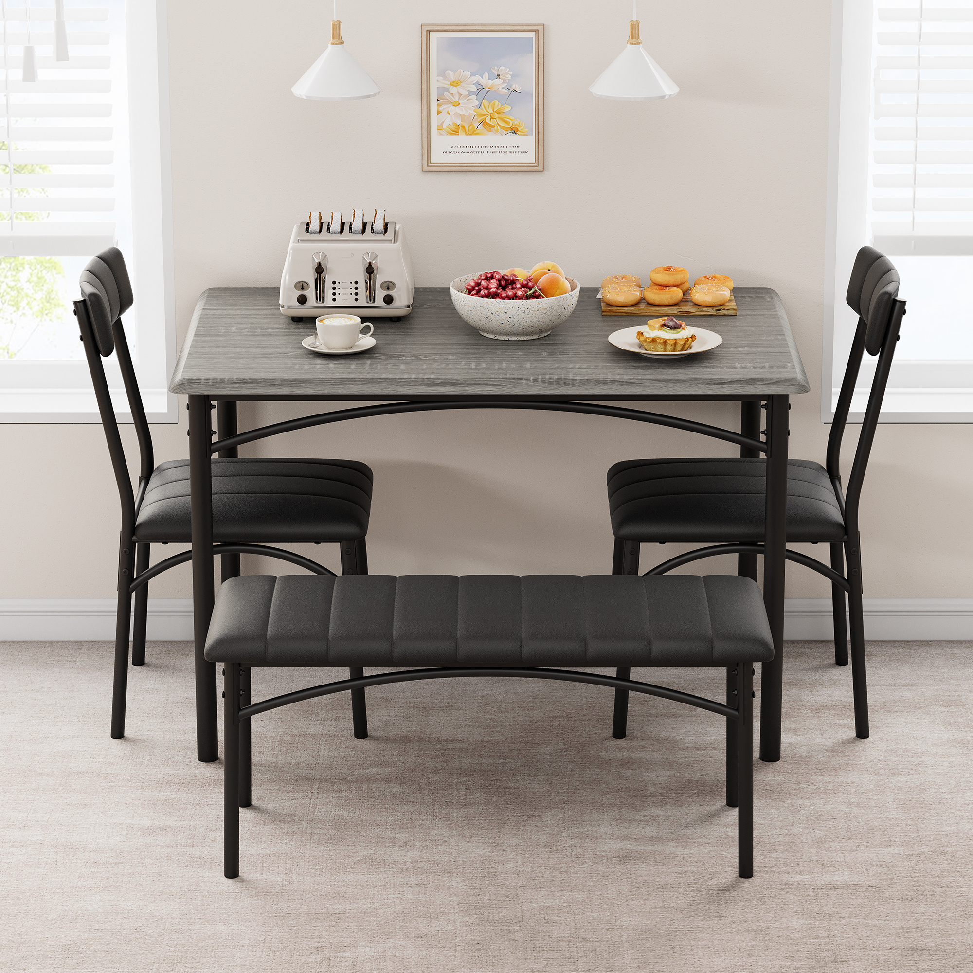 Dining Table Set For 4, Kitchen Table And Chairs For 4, Rectangular ...