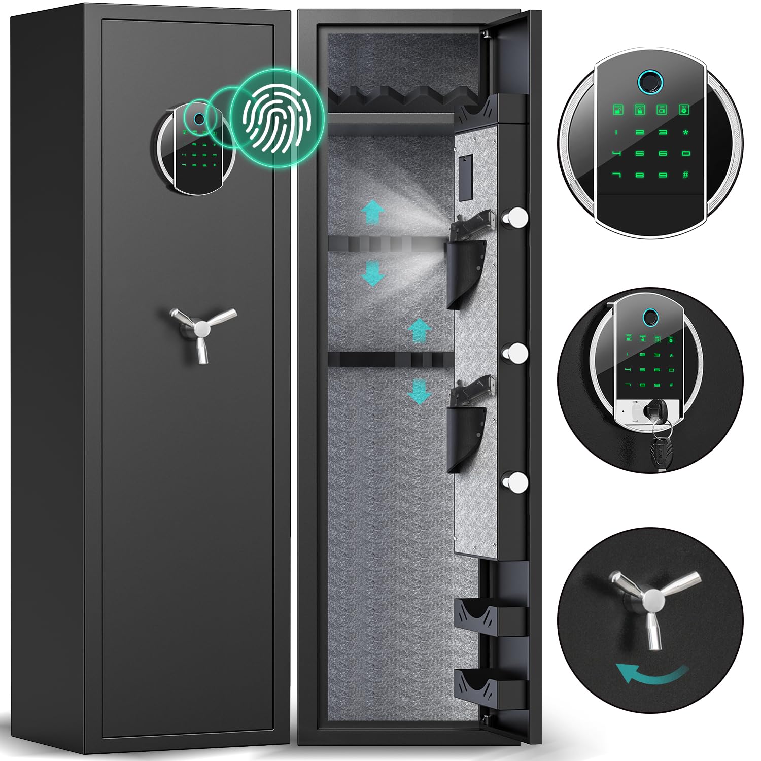 54'' gun safe, 3-5 gun biometric fingerprint rifle safe, gun safes for ...