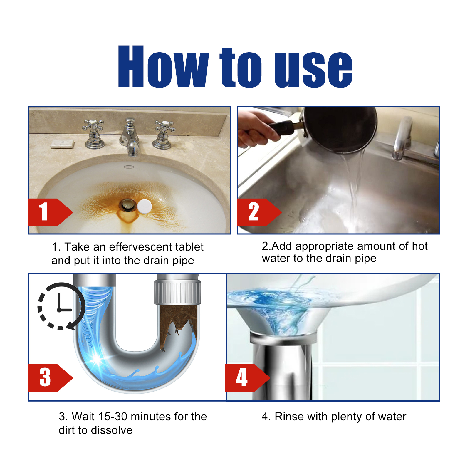 배수 클리너 화장실 및 주방 배수관 차단 방지 탈취 및 차단 해제 클리너 파이프의 오일 및 피지와 같은 Temu