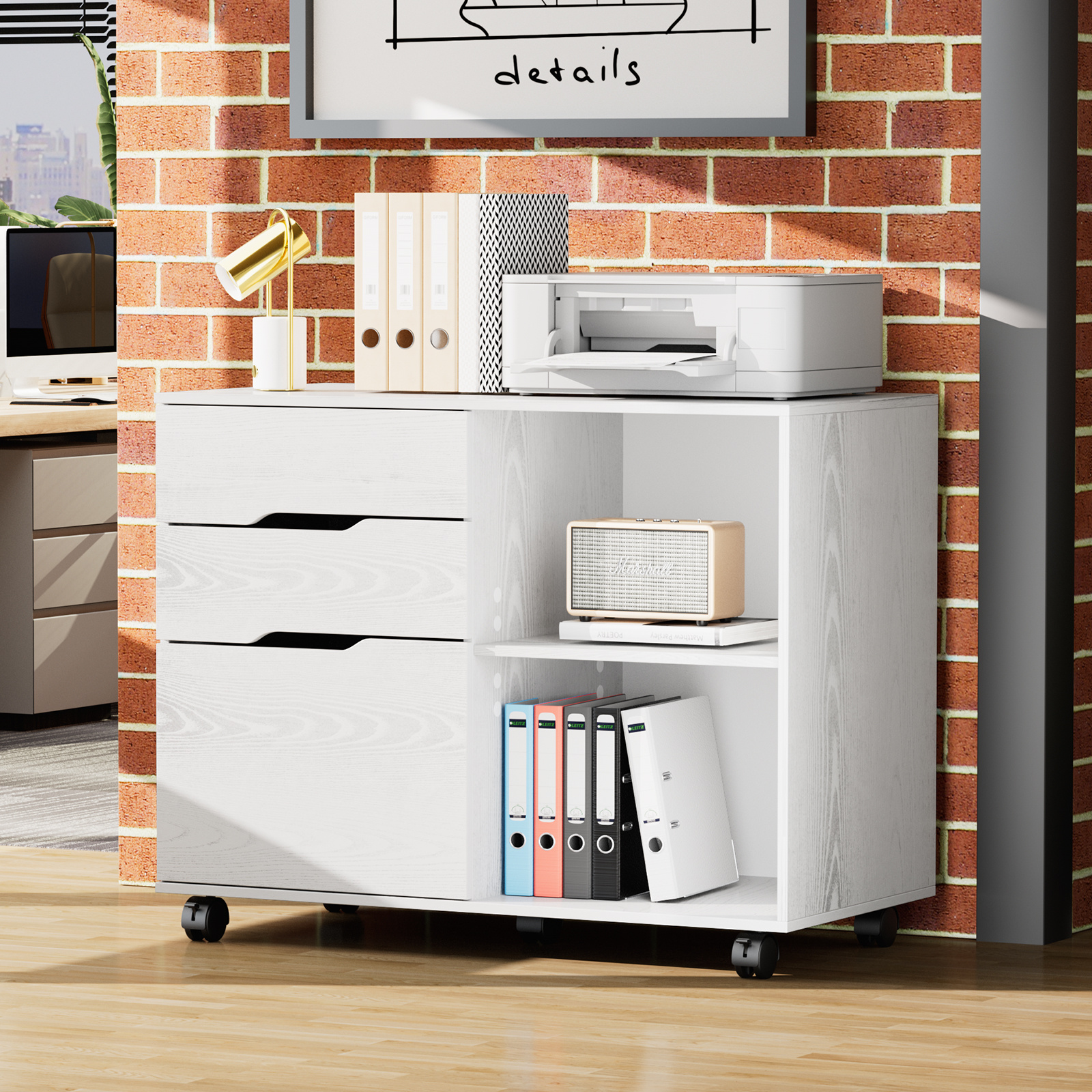 Lateral 3 Filing Cabinets Storage Office Drawers Printer Stand Rolling ...