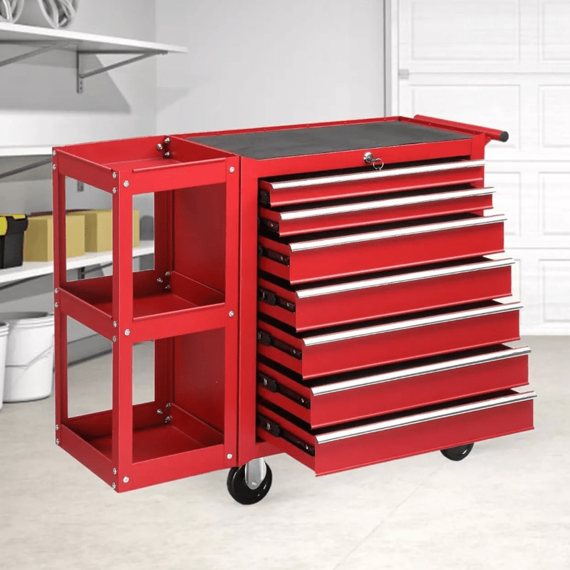 7-drawer Rolling Tool Chest Tool Cabinet Storage Box With Side Shelves ...