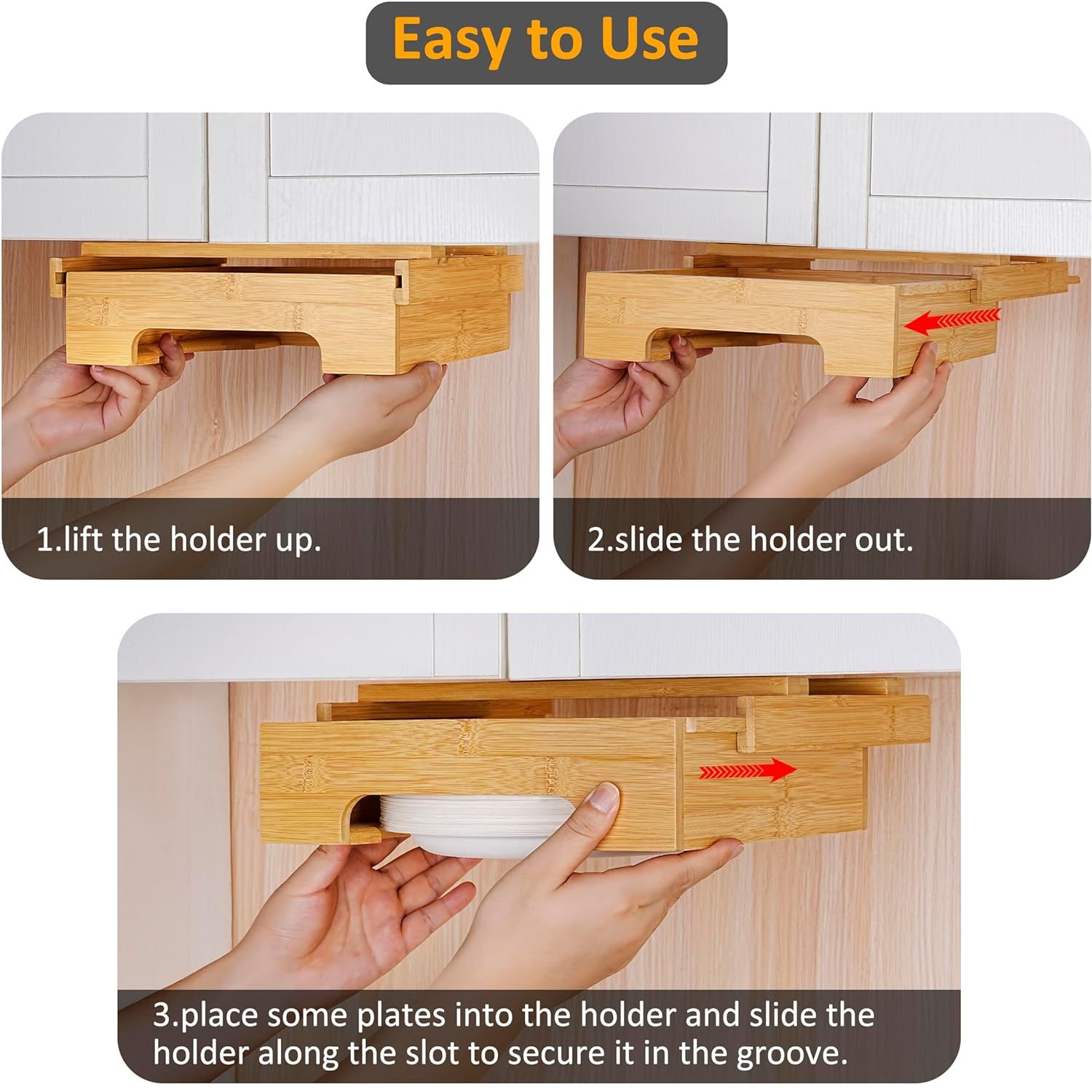 Bamboo Plate Caddy Cabinet Vertical Plate Dispenser Paper - Temu