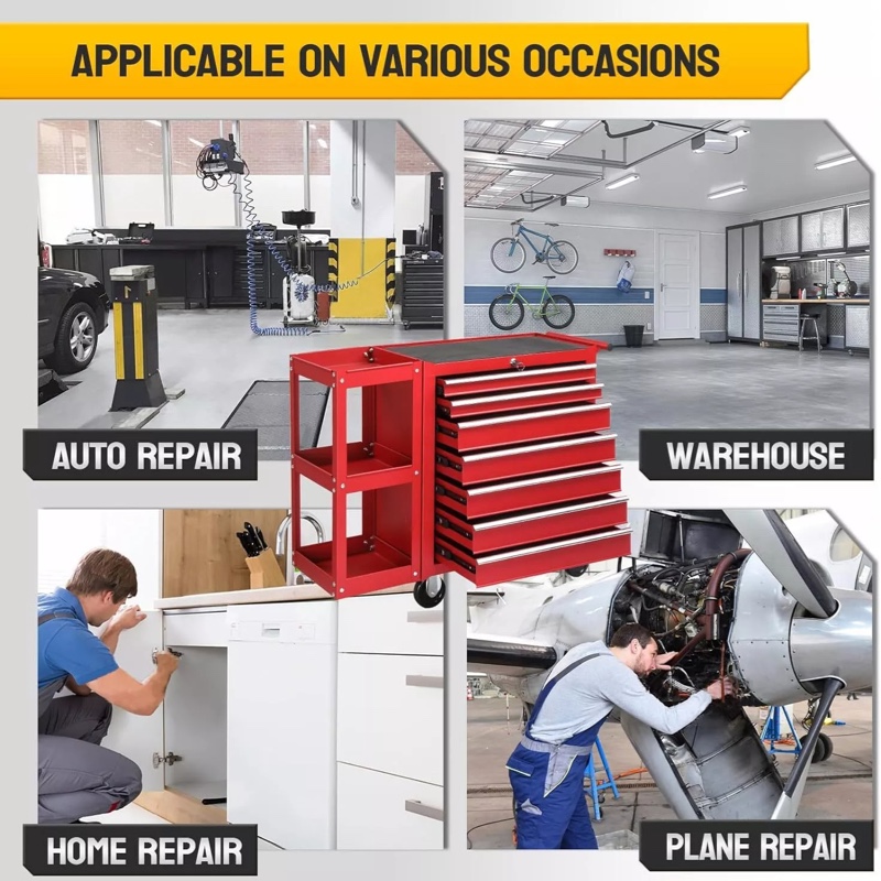 7-drawer Rolling Tool Chest Tool Cabinet Storage Box With Side Shelves ...