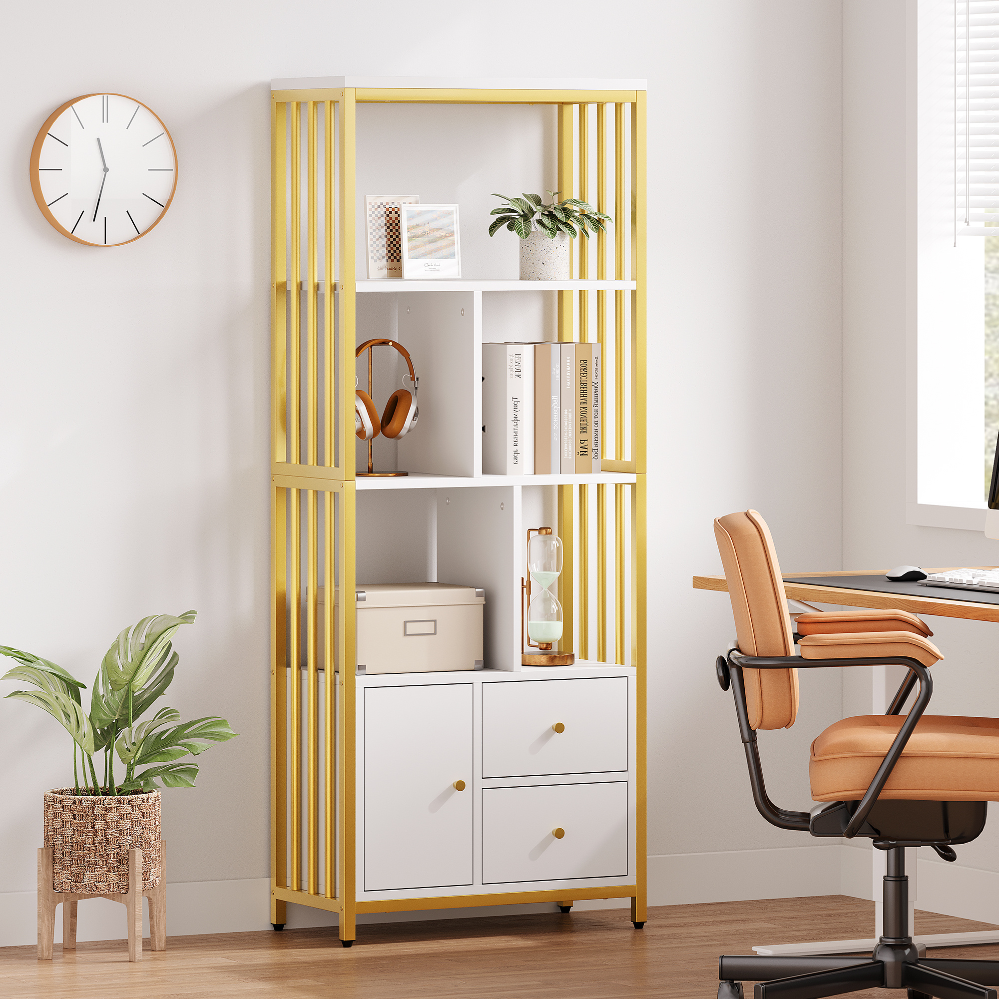 Gold Bookshelf Drawers Modern Bookcase White Storage Rack - Temu