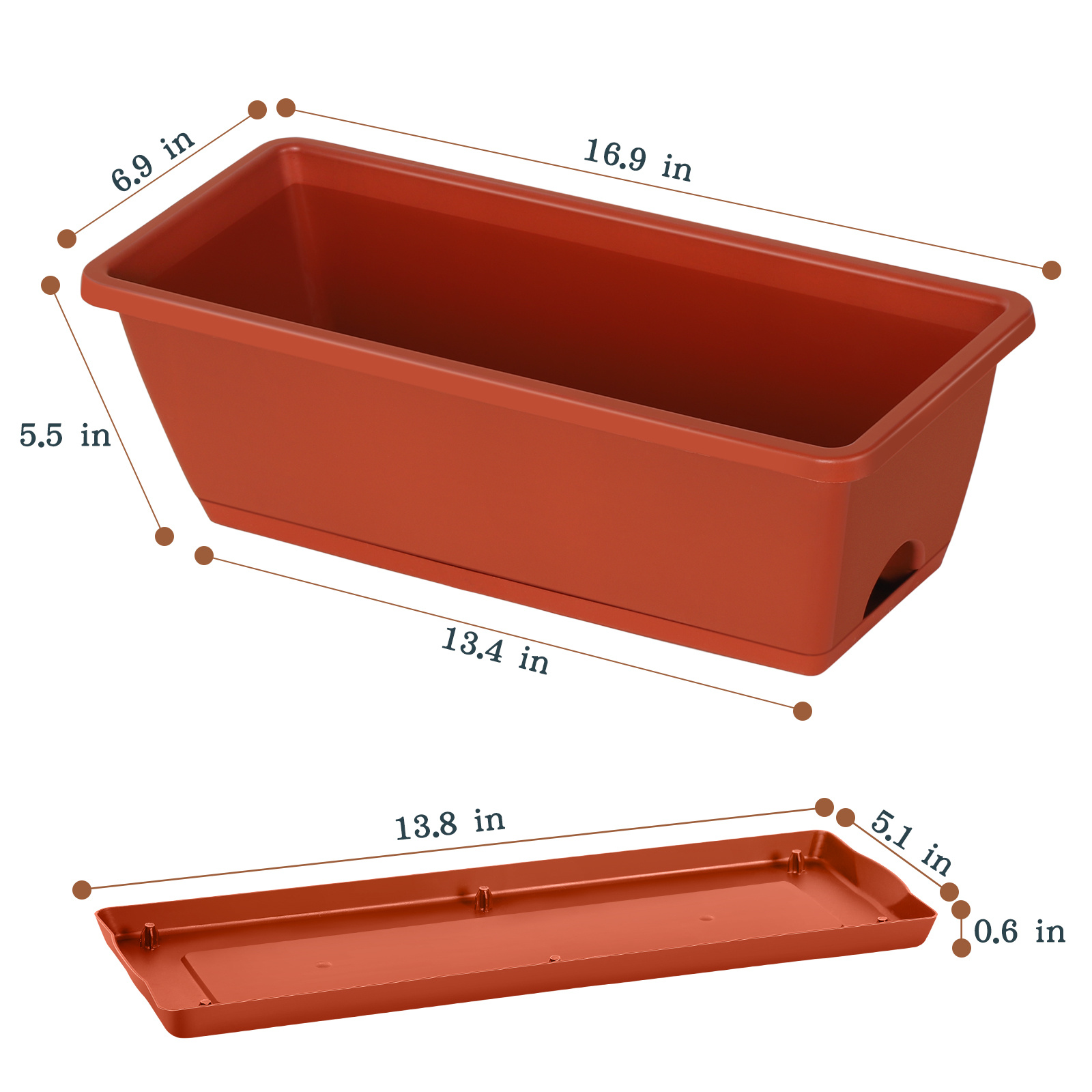 2 Pack Railing Planter Box, 16.9 Inches Window Boxes Planter With ...