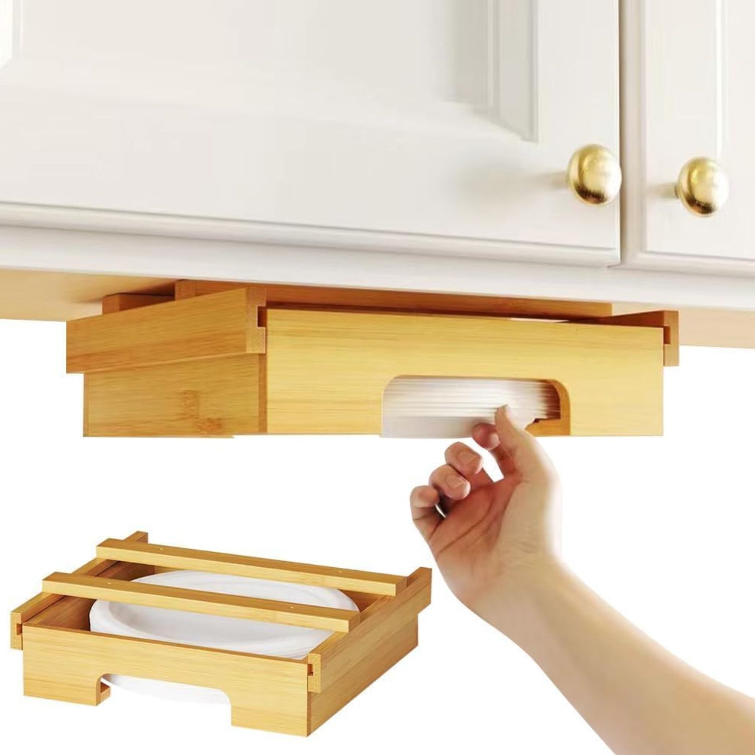 Bamboo Plate Caddy Cabinet Vertical Plate Dispenser Paper - Temu