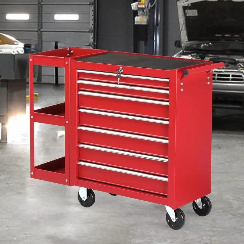 7-drawer Rolling Tool Chest Tool Cabinet Storage Box With Side Shelves ...