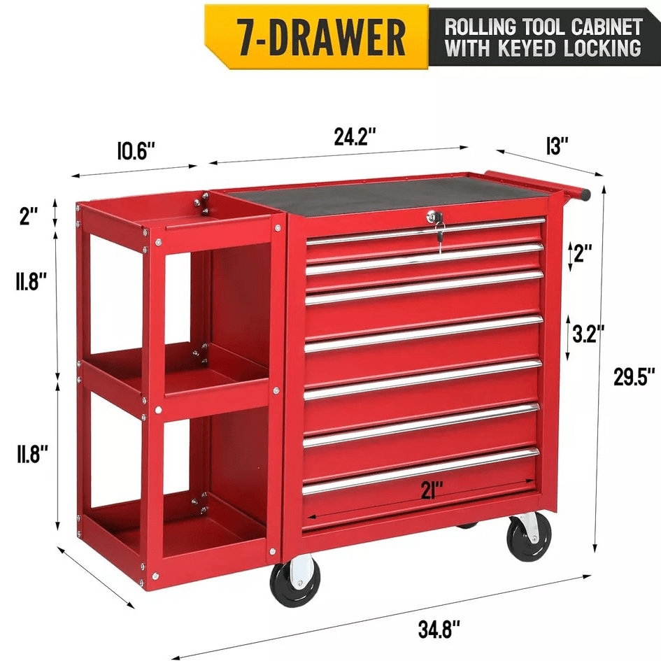 7-drawer Rolling Tool Chest Tool Cabinet Storage Box With Side Shelves ...