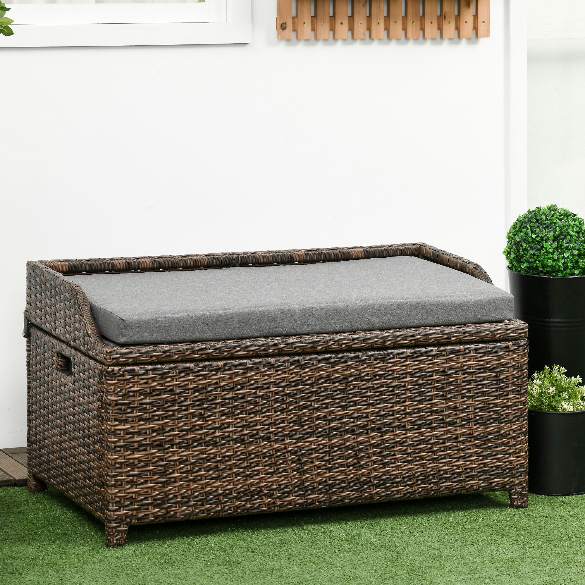 Outdoor Wicker Storage Bench Deck Box Pe Rattan - Temu