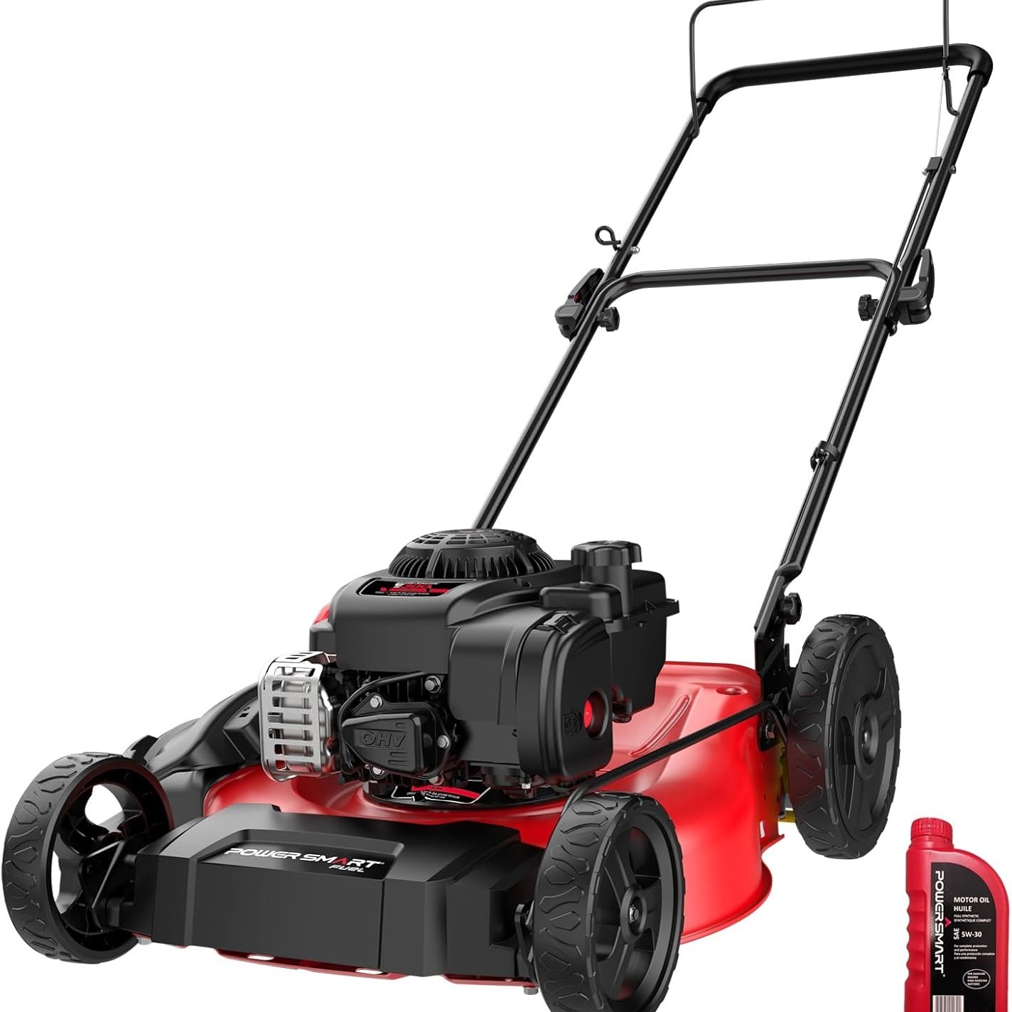 & 125cc gas-powered push lawn mower with 21-inch deck, mulching , side ...