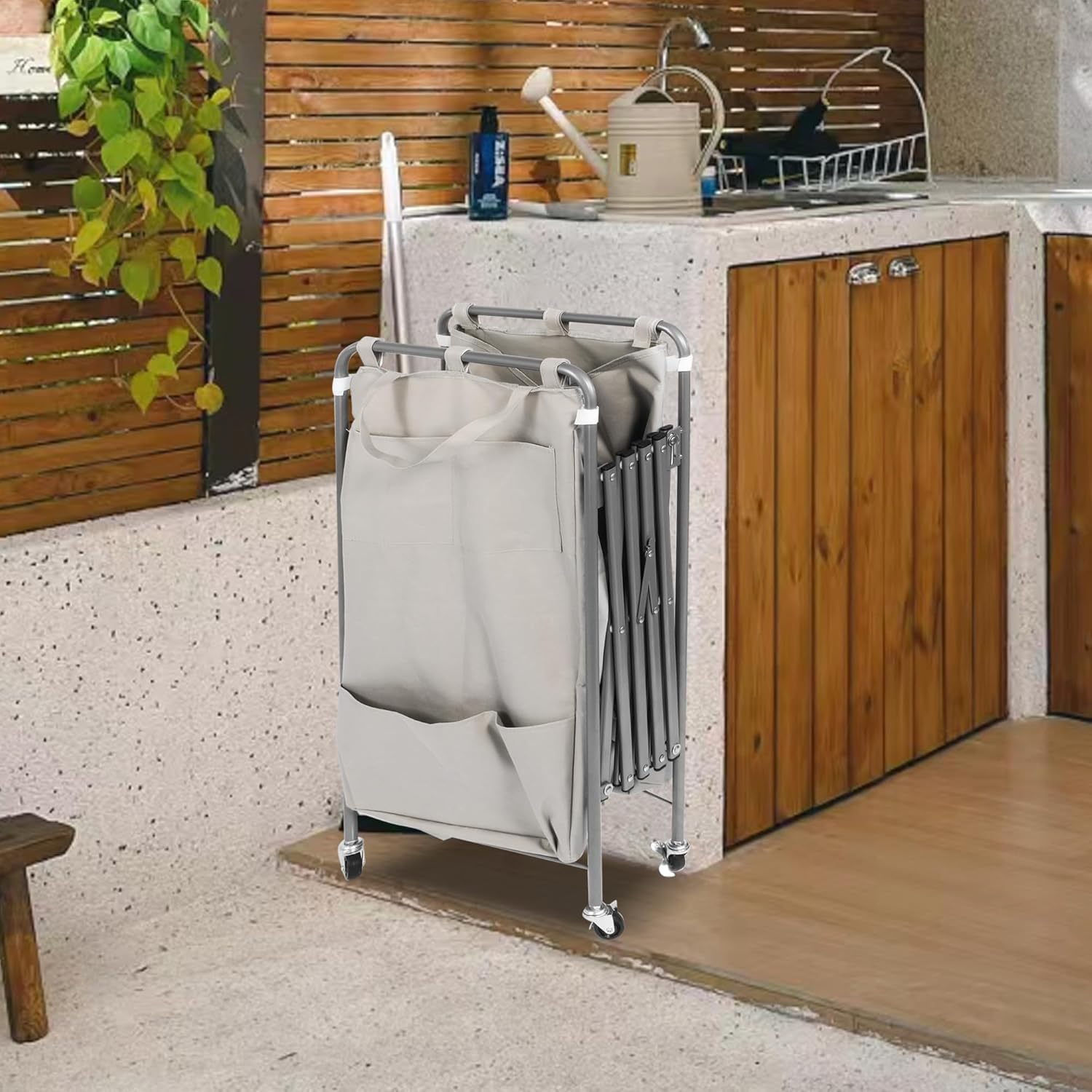 folding laundry basket wheels large laundry hamper 3 section - Temu