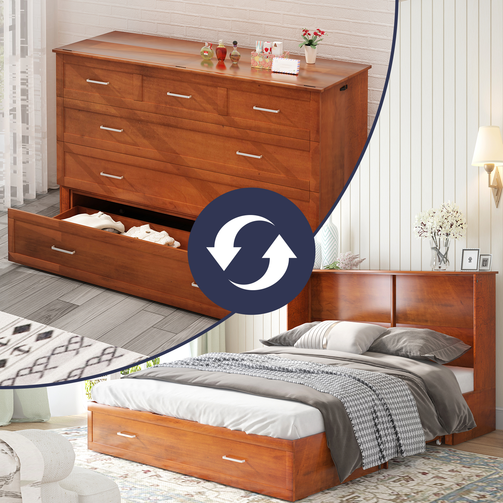 Cama Almacenamiento Cama Chest Murphy Queen Estación Carga - Temu