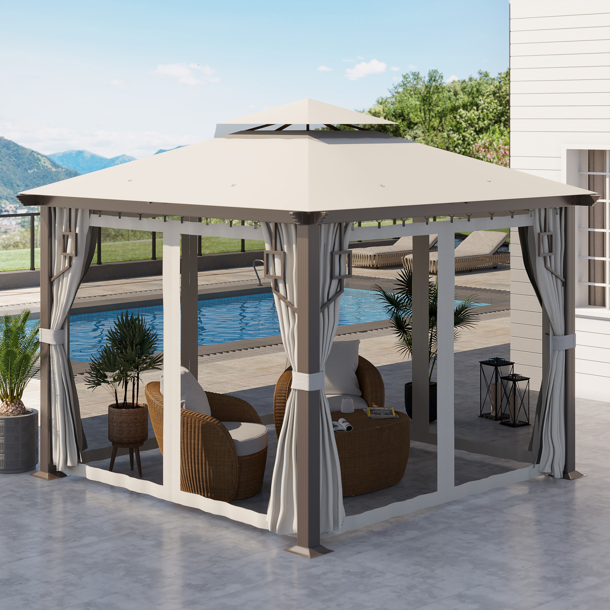 10' X 10' Patio Gazebo, Double Roof Outdoor Gazebo With Privacy ...