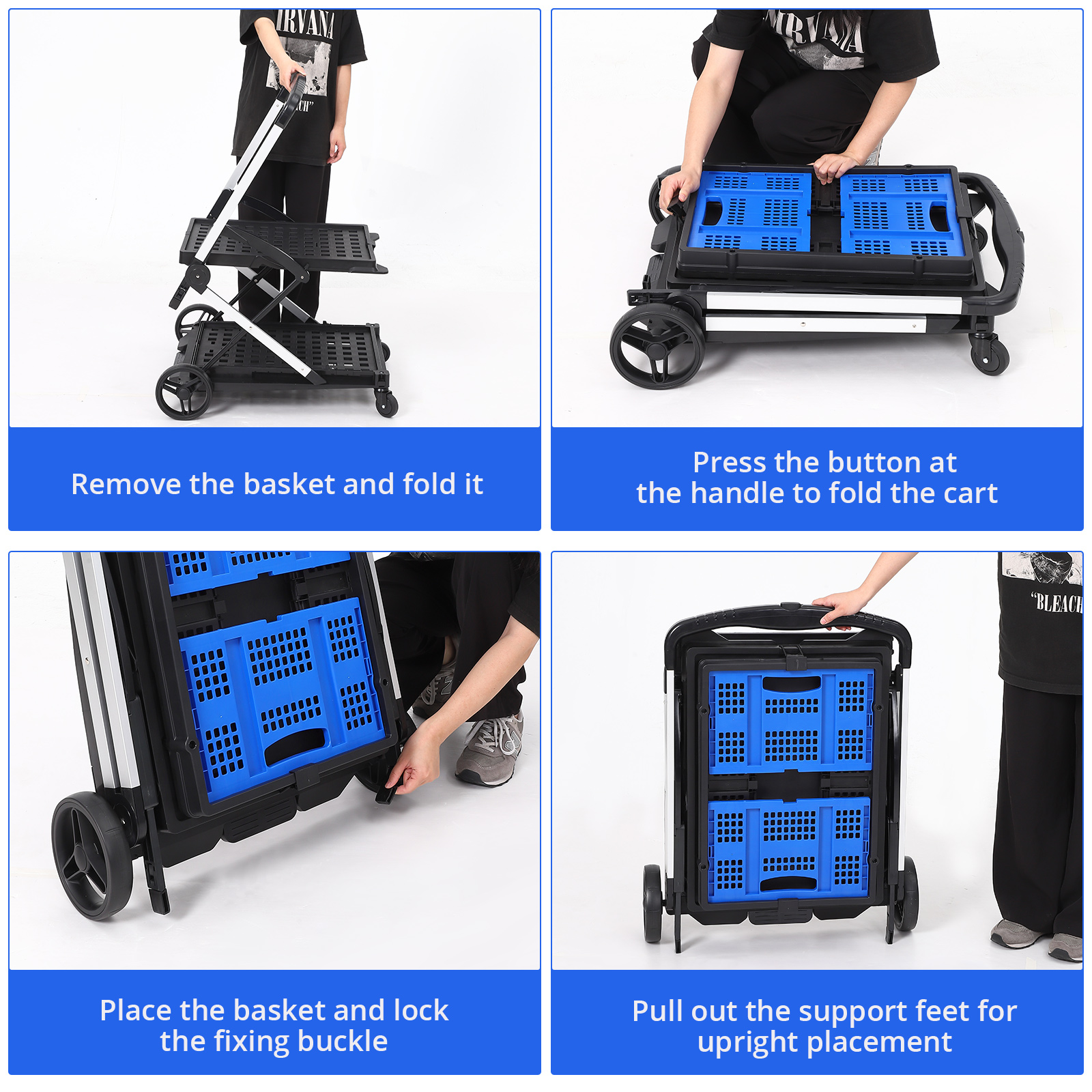 Folding Shopping Cart Wheels Collapsible Cart Storage Crate - Temu