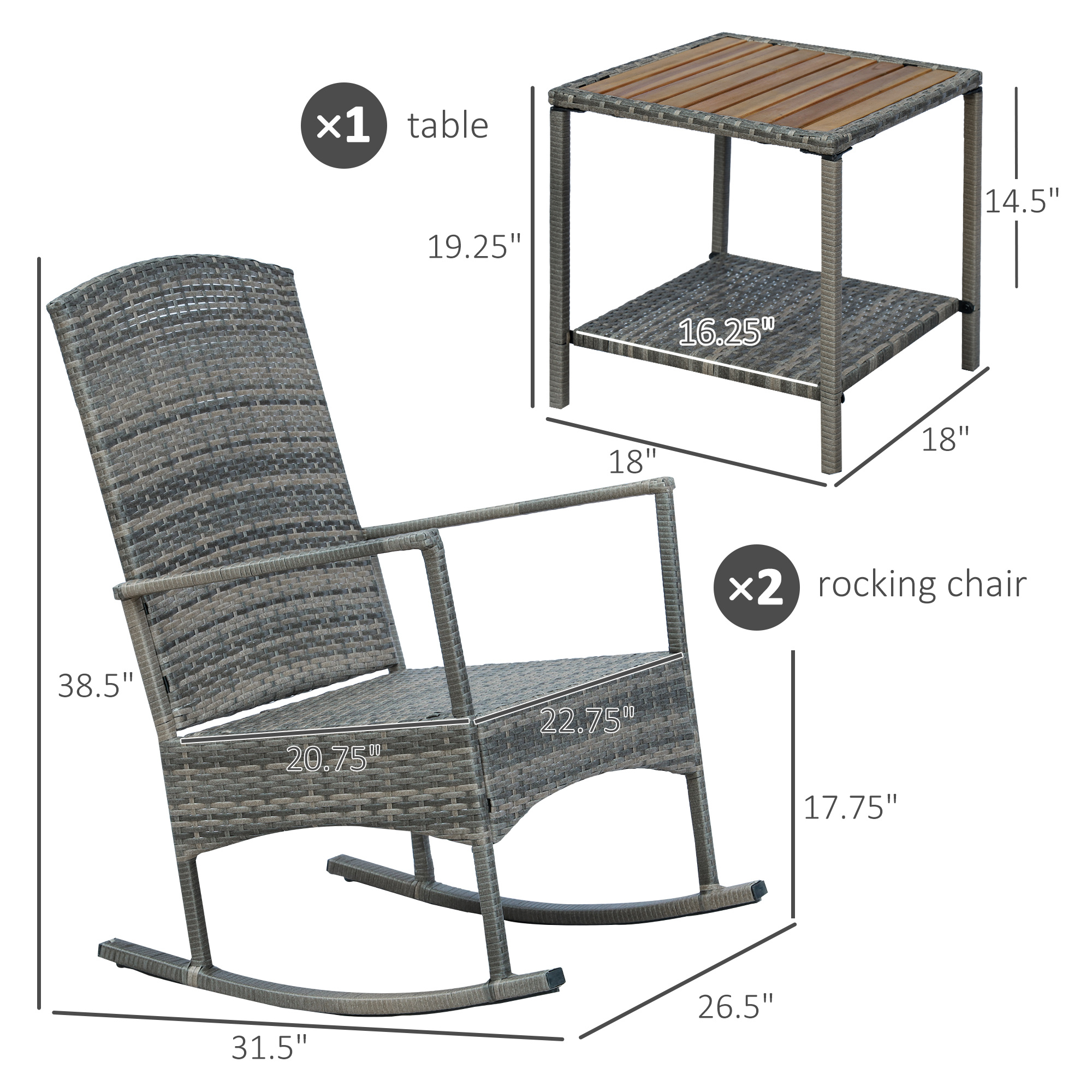 Patio Rocking Chair Set 2 Pe Chairs - Temu