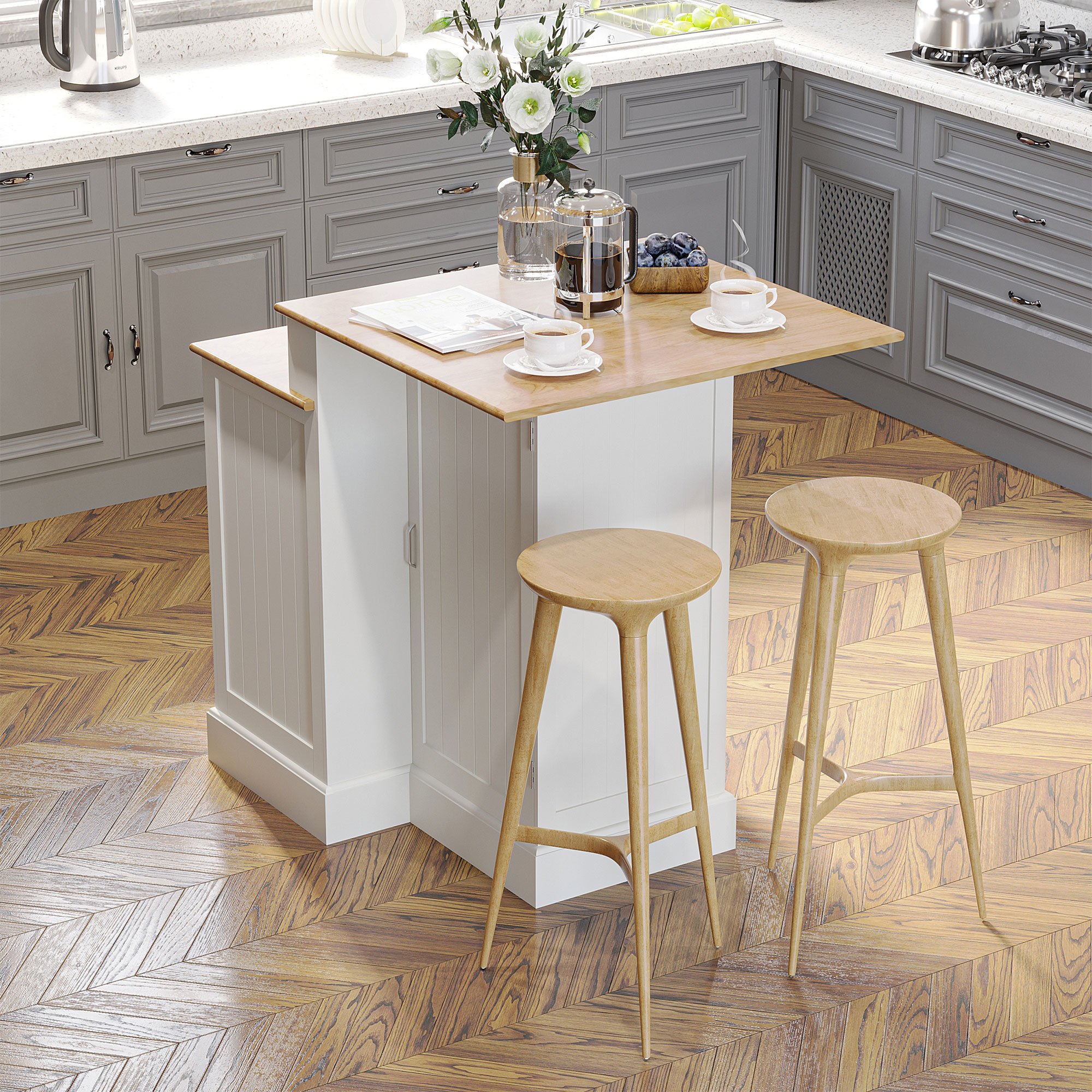 kitchen island storage cabinet 2 level rubber wood - Temu