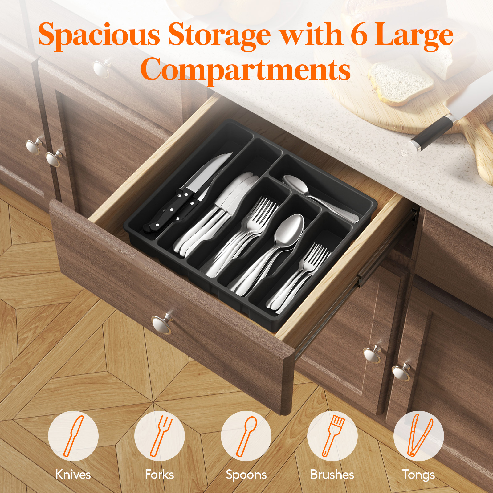 silverware drawer organizer tray plastic cutlery storage - Temu